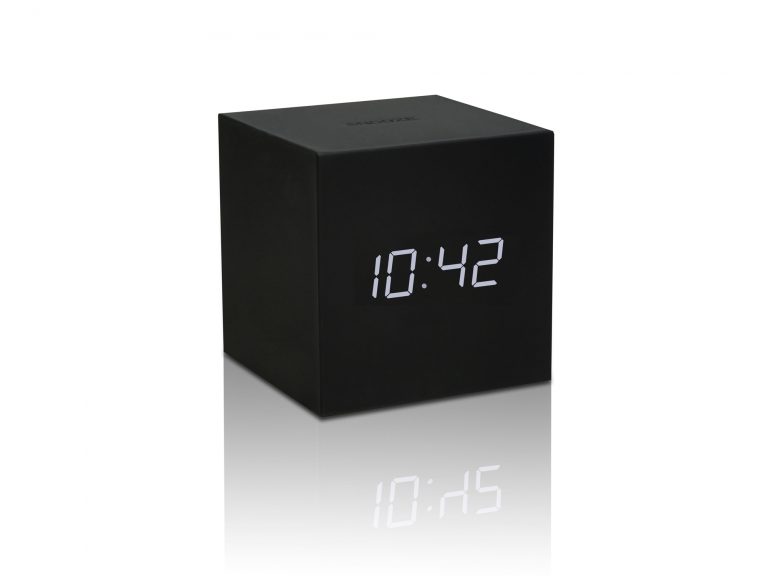 Gingko gravity cube click clock | fekete | designgrund